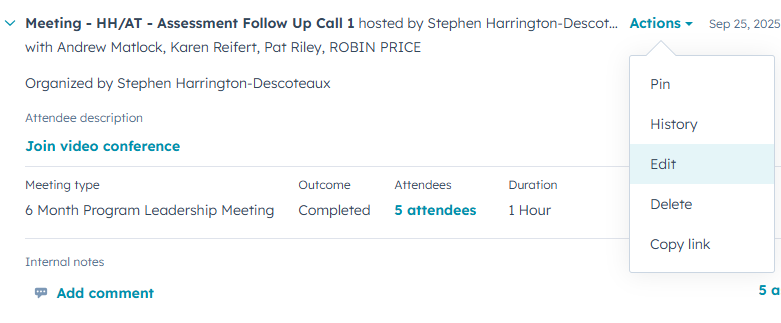 Updating Meeting Types and Outcomes
